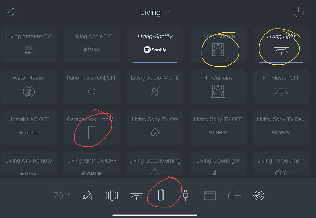 Status toggle icons - Features - Roomie Remote